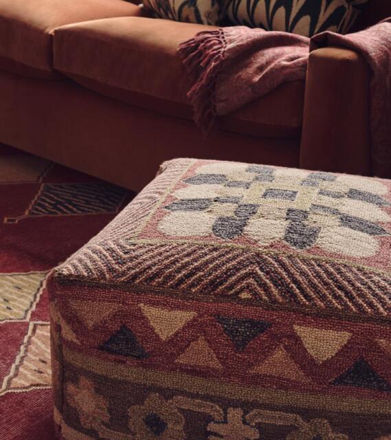 OKA, Rosanna Floor Cushion - Dark Blush, Floor Cushions, Wool,Cotton by ...