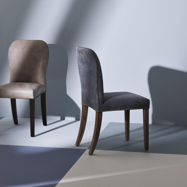 OKA, Stafford Leather Dining Chair - Smoke Blue, Dining Chairs, Leather ...