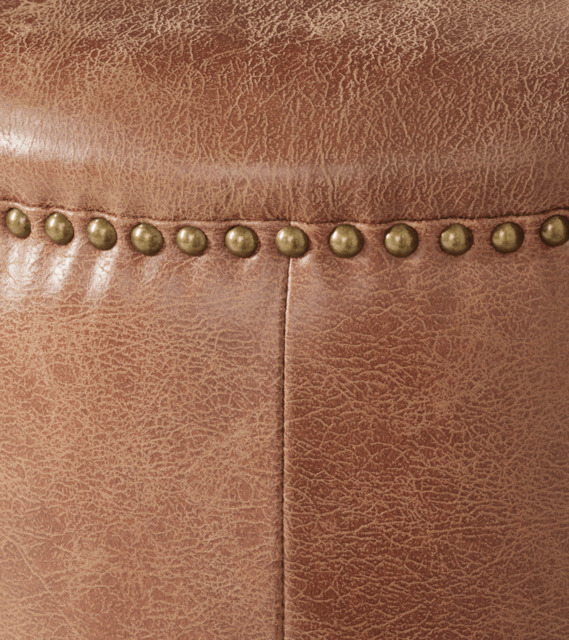 OKA, Costellini Leather Ottoman - Aged Tobacco, Ottomans, Leather by ...