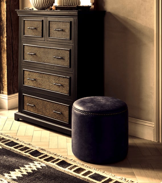 OKA, Costellini Leather Ottoman - Smoke Blue, Ottomans, Leather by OKA ...