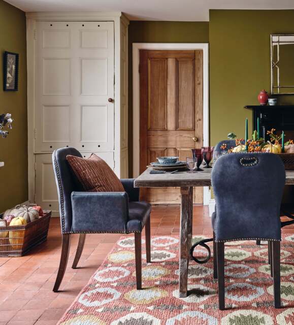 OKA, Stafford Leather Dining Chair with Arms - Smoke Blue, Dining Chair ...