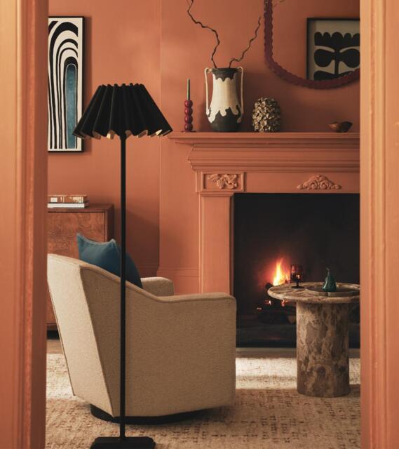 OKA, Ripple Floor Lamp and Shade - Black/Gold, Floor Lamps, Iron by OKA ...