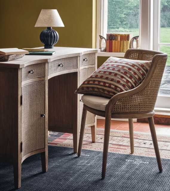 OKA, Carlos Cane Dining Chair - Weathered Oak/Natural, Dining Chairs ...