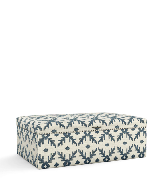 OKA, Lazaret Upholstered Ottoman - Lazaret Blue, Ottomans, Mango Wood ...