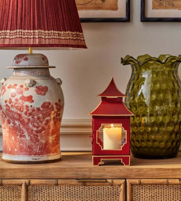 OKA, Chamak Table Lantern - Red, Candle Holder by OKA | ufurnish.com