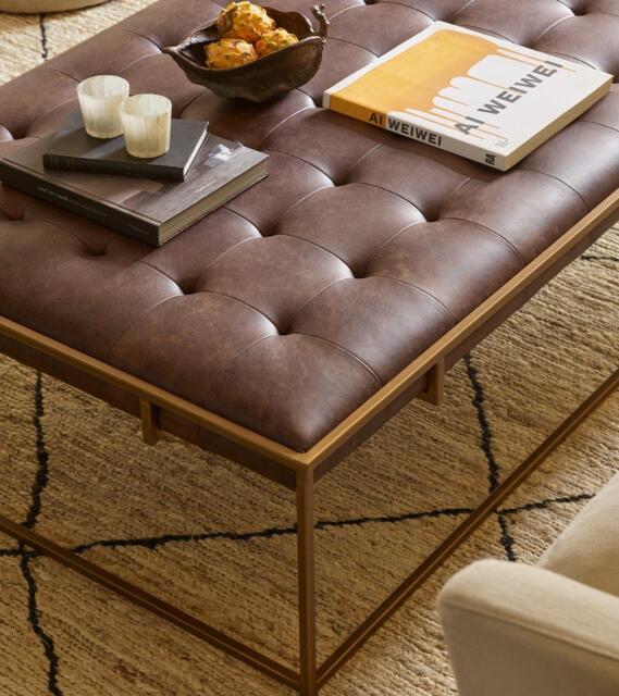 OKA, Wallace Coffee Table/Ottoman - Aged Hazelnut Leather, Coffee ...