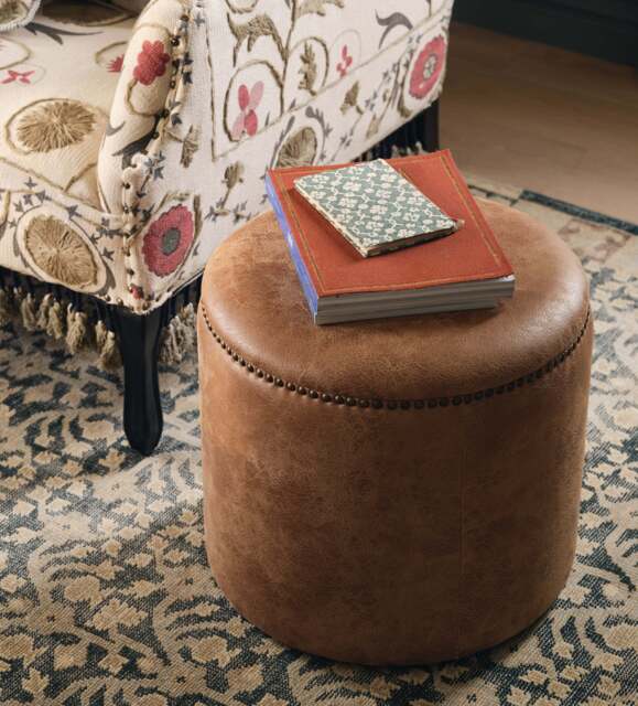 OKA, Costellini Leather Ottoman - Aged Tobacco, Ottoman by OKA ...