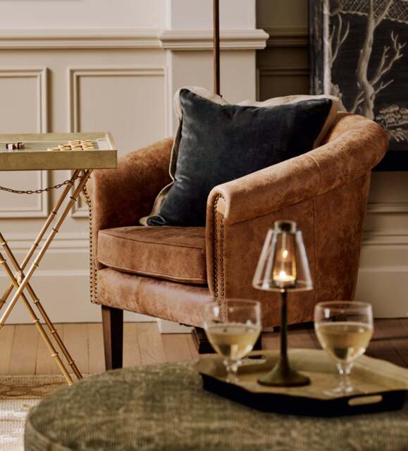 OKA, Regne Leather Armchair - Aged Tobacco, Armchair by OKA | ufurnish.com