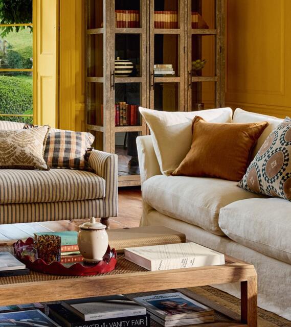 OKA, Lavanya Cushion Cover - Heron Blue/Apricot, Cushion Covers, Silk ...