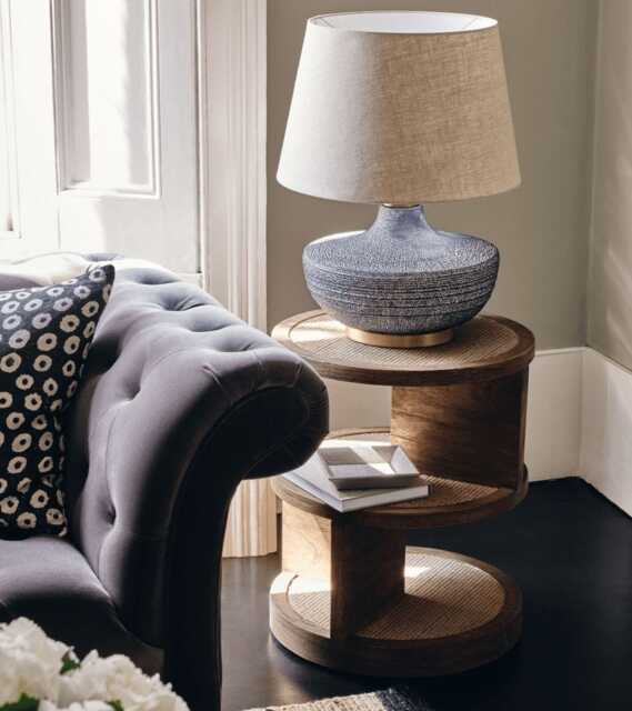 OKA, Abaneri Side Table - Natural, Side Tables, Wood,Rattan by OKA ...