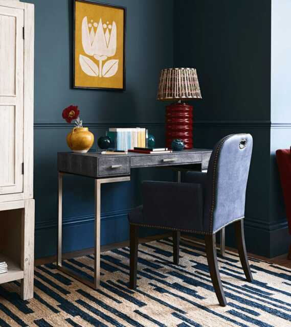 OKA, Stafford Leather Chair with Arms - Smoke Blue, Dining Chairs ...