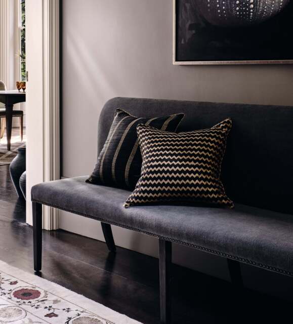 OKA, Stafford Leather Dining Bench - Smoke Blue, Bench by OKA ...