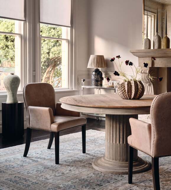 OKA, Stafford Leather Dining Chair with Arms - China Clay, Dining Chair ...