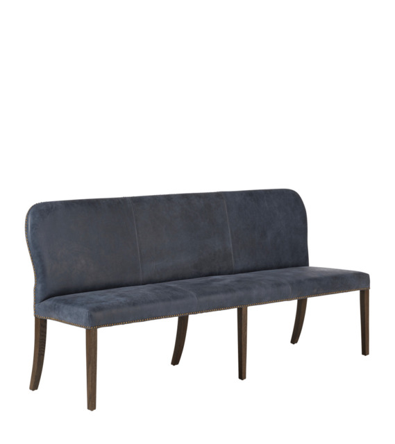 OKA, Stafford Leather Dining Bench - Smoke Blue, Benches, Leather by ...