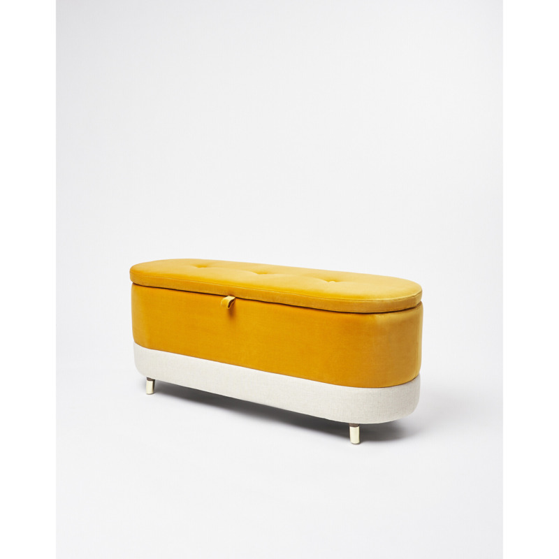 Ola Mustard Yellow Velvet Ottoman by Oliver Bonas | ufurnish.com