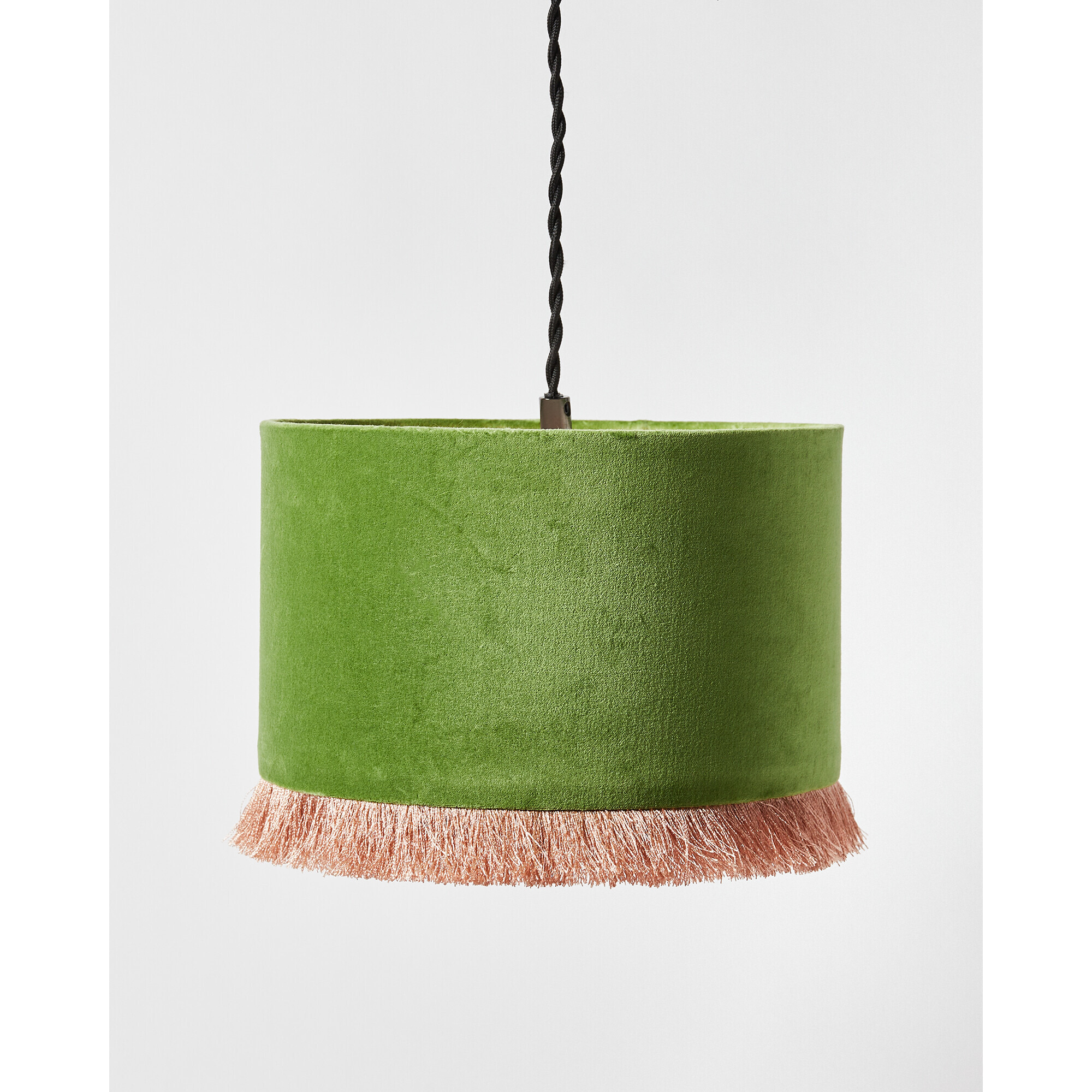 Ero Green Velvet & Tassel Drum Lamp Shade by Oliver Bonas | ufurnish.com