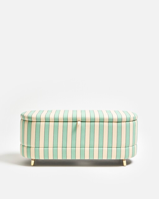 Ola Green & Cream Striped Tub Ottoman by Oliver Bonas | ufurnish.com