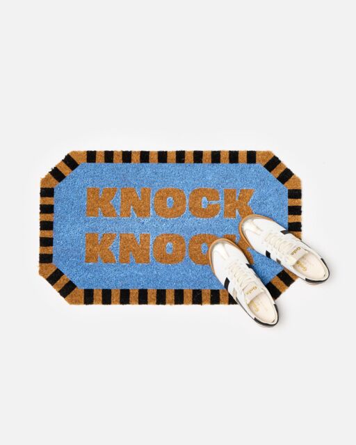 Knock Knock Blue Striped Border Doormat by Oliver Bonas | ufurnish.com
