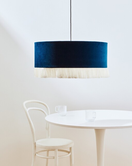 Ero Blue Velvet & Tassel Drum Pendant Lamp Shade by Oliver Bonas ...