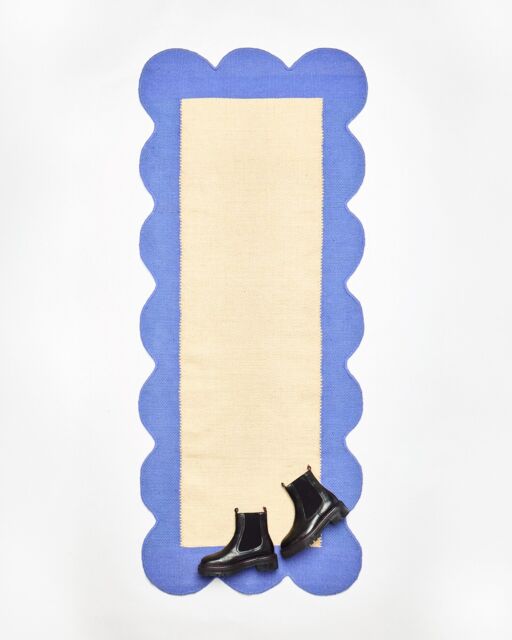 Cecily Handwoven Scalloped Blue Runner Rug 80x200cm by Oliver Bonas ...