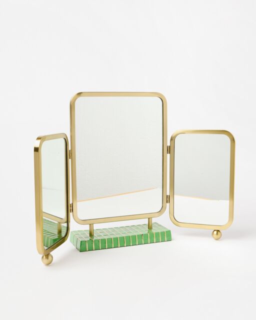 Cilo Gold & Green Triple Dressing Table Mirror by Oliver Bonas ...