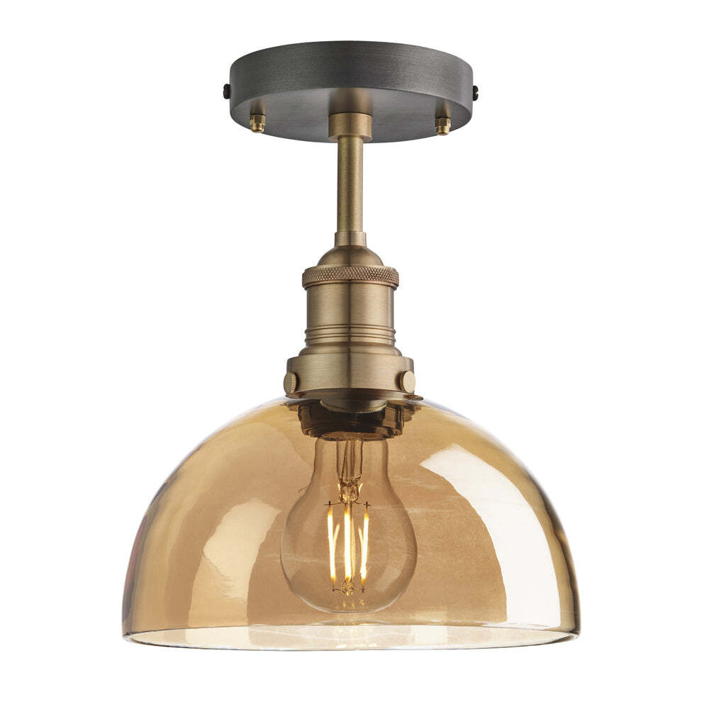 Industville Brooklyn Tinted Glass Dome Amber Flush Mount Light / 8 Inch ...