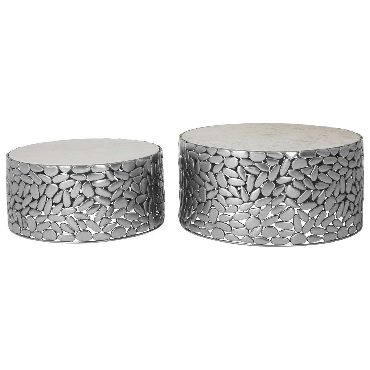 Olivia's Set of 2 Tatum Iron & Stone Side Tables in Antique Pewter by ...