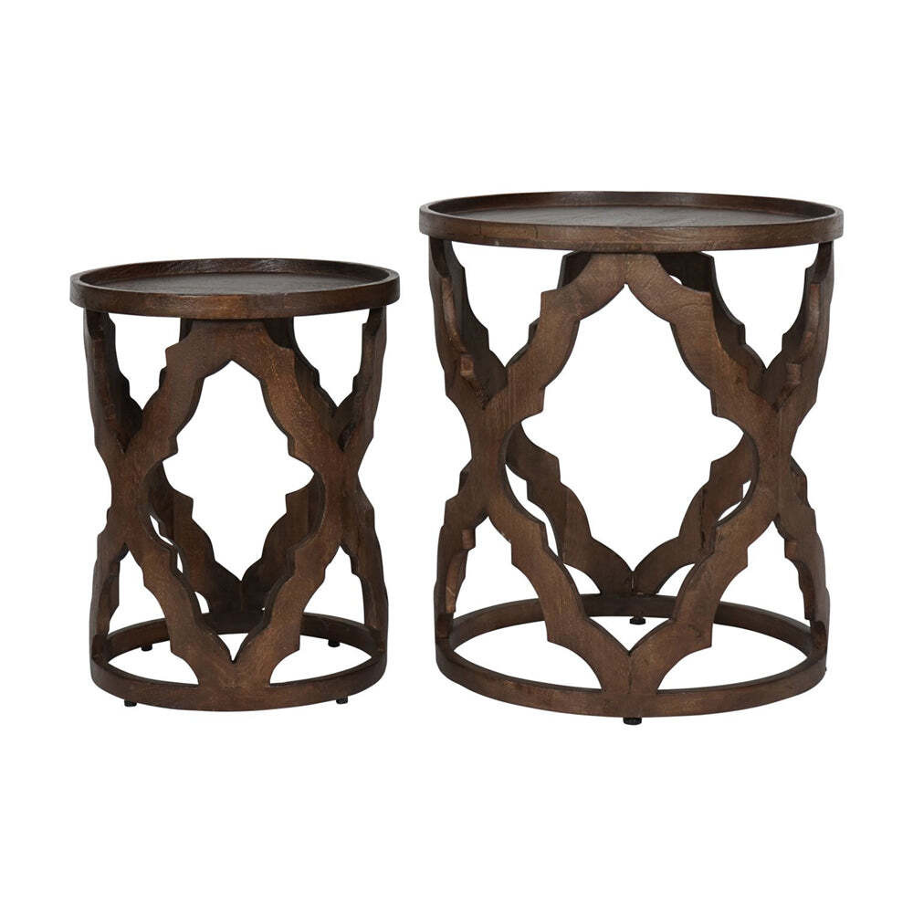 Libra Interiors Set of 2 Kielder Solid Carved Wooden Nesting Side ...