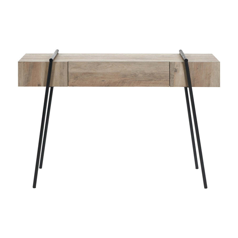 Olivia's Maya Light Brown Wood Veneer and Black Metal 1 Drawer Console ...