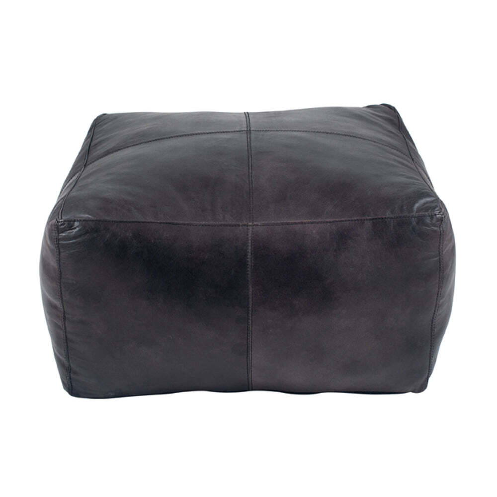 Olivia's Cassie Square Pouffe in Steel Grey Leather by Olivia's | ufurnish.com