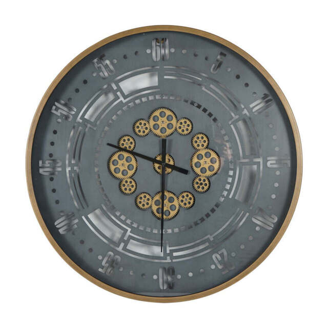 Libra Interiors Manchester Industrial Round Wall Clock in Gold and Grey ...