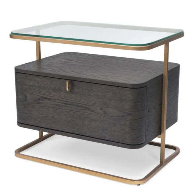 Augusto Bedside Table - Mocha Crown Oak Veneer by Olivia's | ufurnish.com