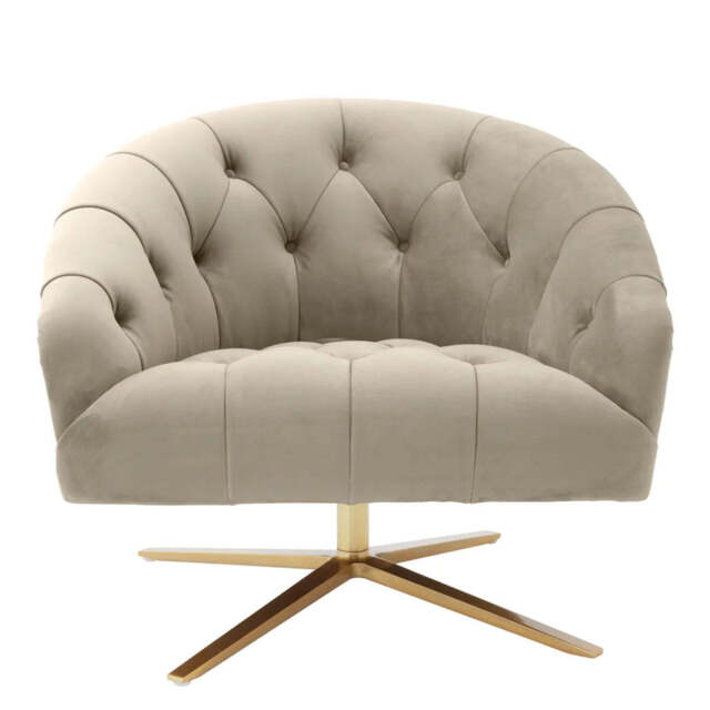 Gardner Swivel Chair - Savona Greige Velvet by Olivia's | ufurnish.com