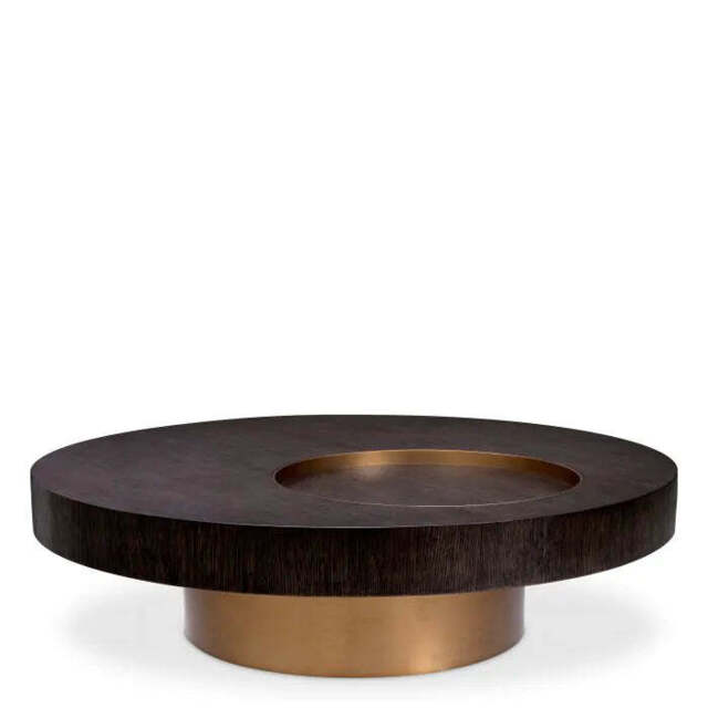 Otus Round Coffee Table - Mocha Oak Veneer & Brushed Brass by Olivia's | ufurnish.com