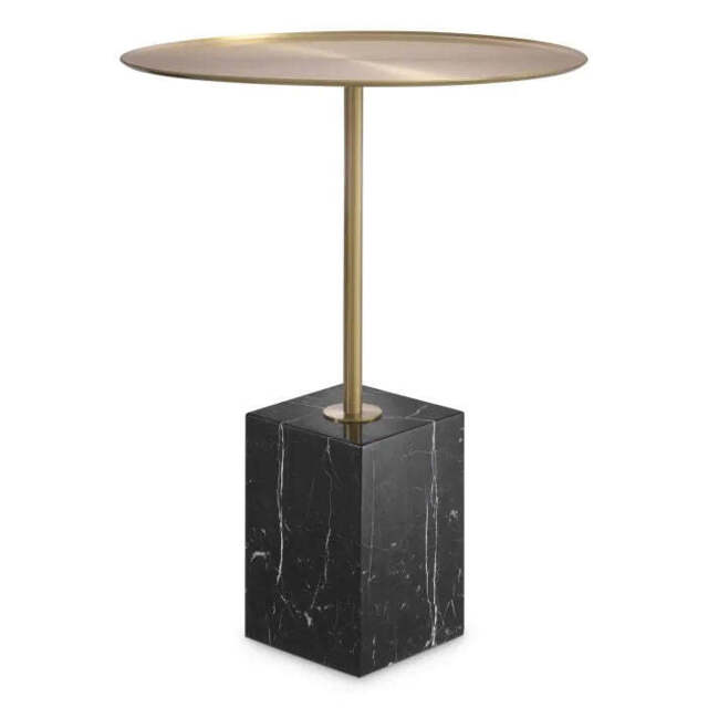 Cole Side Table - Brushed Brass Finish Black Marble by Olivia's | ufurnish.com