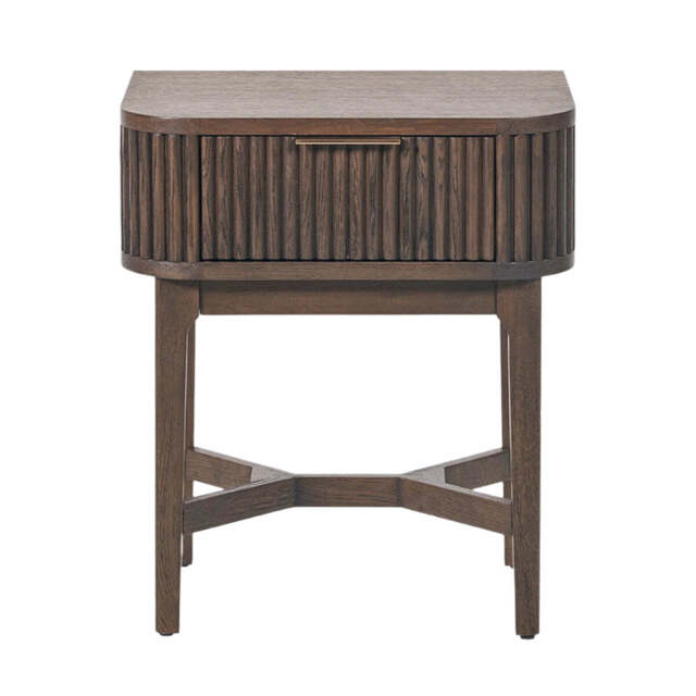 Raye Bedside Table - Dark Brown Ribbed Oak & Pine Wood by Olivia's ...