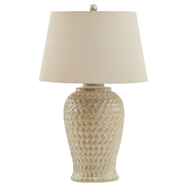 Woven Ceramic Table Lamp with Linen Shade by Olivia's | ufurnish.com