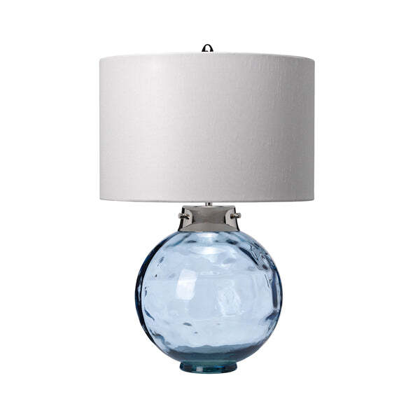 Kara Metalwork Table Lamp - Polished Nickel & Blue Glass by Olivia's ...