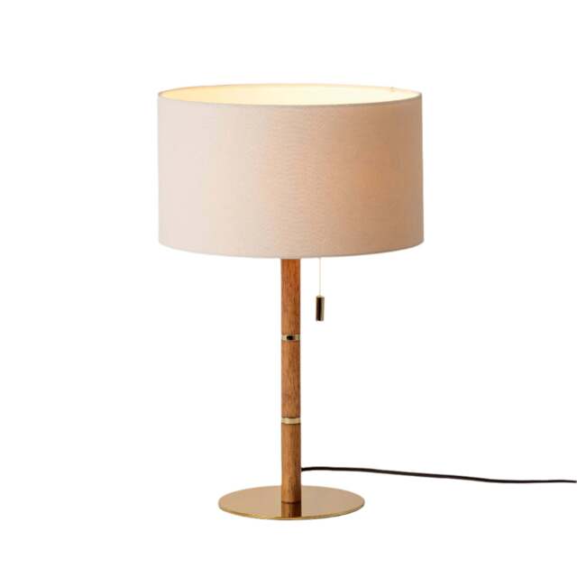 Wooden And Brass Disk Table Lamp - Wood & Brass by Olivia's | ufurnish.com