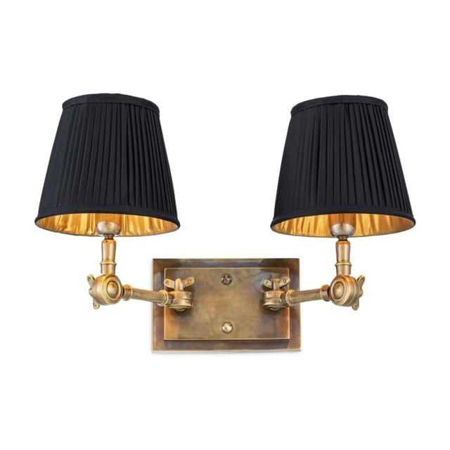 Wentworth Double Wall Lamp - Vintage Brass & Black Shade by Olivia's ...