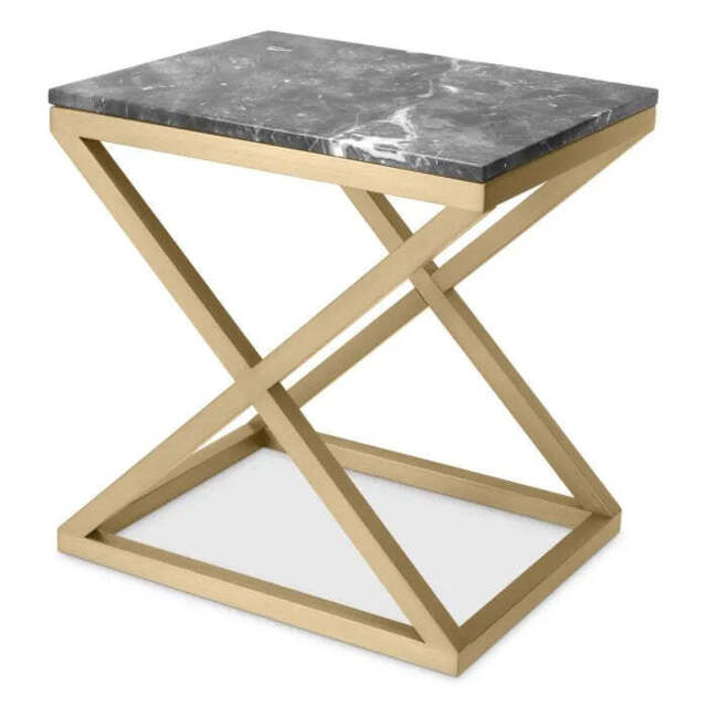 Criss Cross Side Table - Brushed Brass & Grey Marble by Olivia's ...