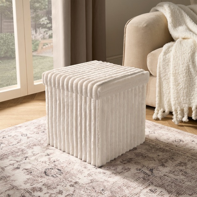 OHS Ribbed Foldable Cube Storage Ottoman - Cream by Online Home Shop ...
