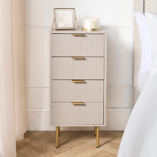 OHS Ribbed 4 Drawer Wood Bedside Table - Taupe by Online Home Shop ...