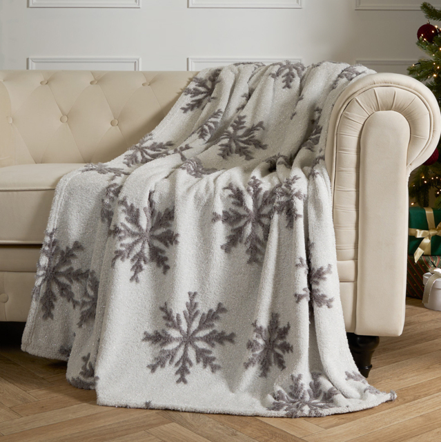 OHS Teddy Glitter Tufted Snowflake Throw - White by Online Home Shop ...