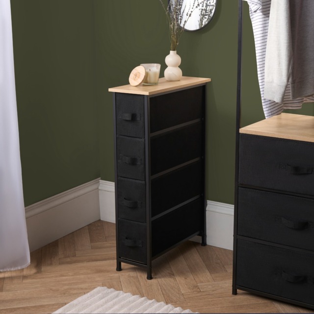 OHS Brooklyn 4 Drawer Narrow Fabric Cabinet - Black by Online Home Shop ...