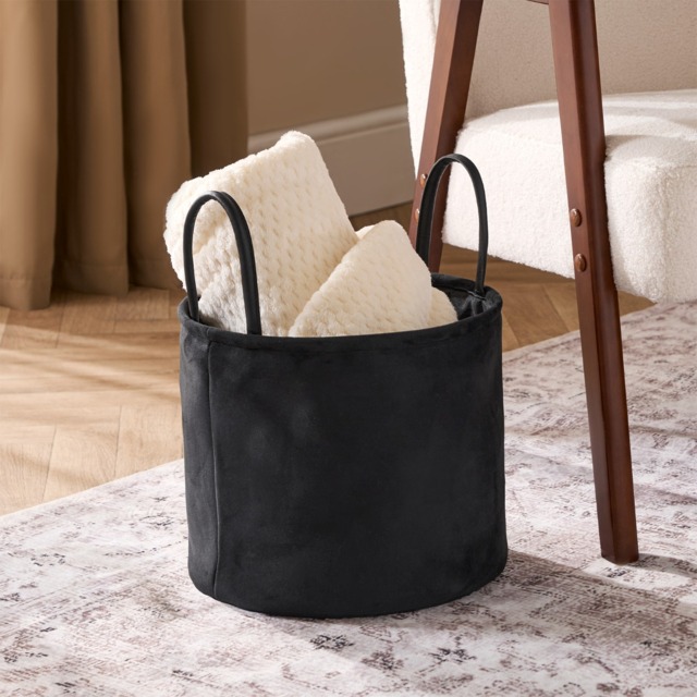 OHS Matte Velvet Storage Basket - Black by Online Home Shop | ufurnish.com