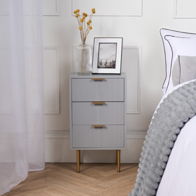 OHS Ribbed 3-Drawer Bedside Table - Grey by Online Home Shop | ufurnish.com