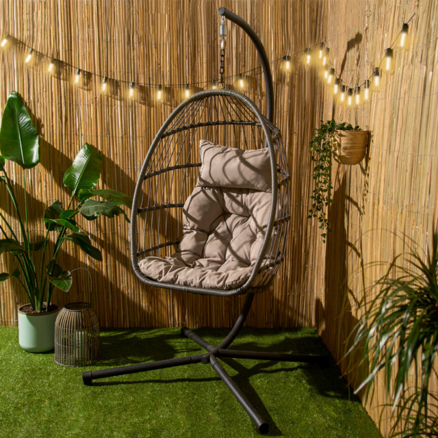 OHS Foldable Hanging Egg Chair - Grey by Online Home Shop | ufurnish.com