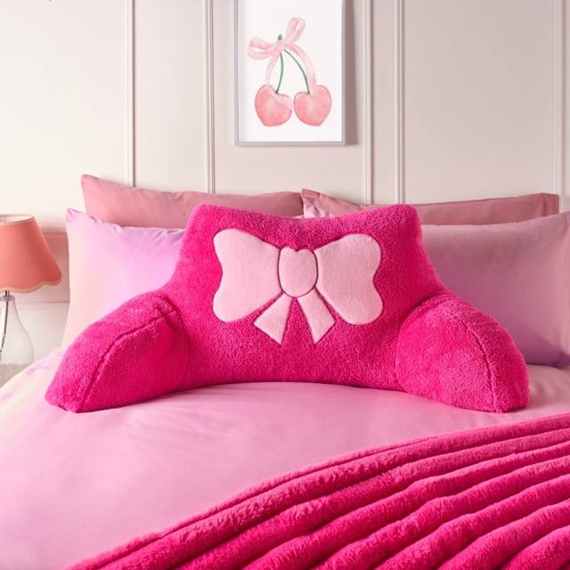 OHS Bow Embroidered Teddy Cuddle Cushion - Hot Pink by Online Home Shop ...