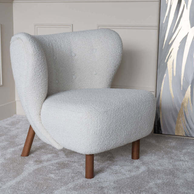 Lewis Cream Boucle Wingback Armchair by Otello's Home | ufurnish.com